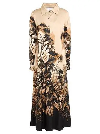 SHIRTAPORTER Floral-print Midi Shirt Dress - Beige