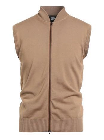 Alpha Studio Merino Wool Sleeveless Zip-up Cardigan - Camel