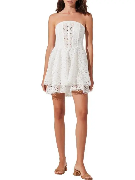 Astr The Label Eyelet Embroidery Strapless Mini Dress - White