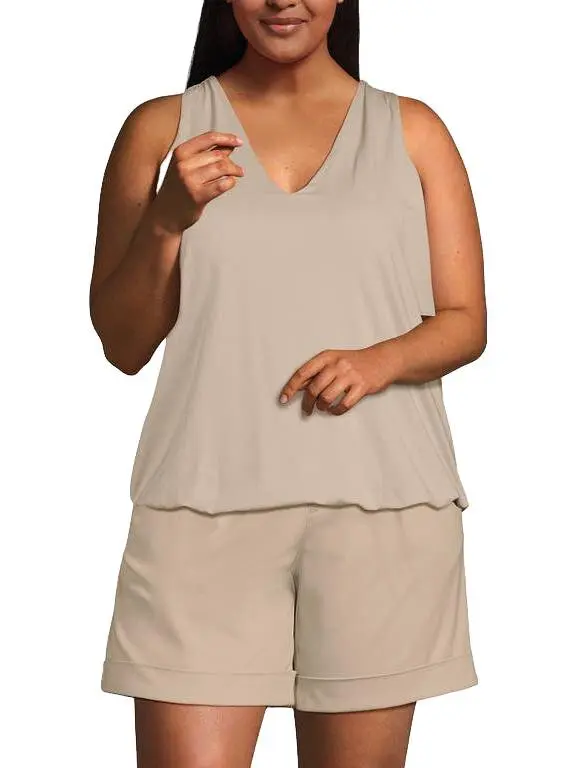 LANDS' END Lightweight Jersey Blouson V-neck Tank - Blush Whisper