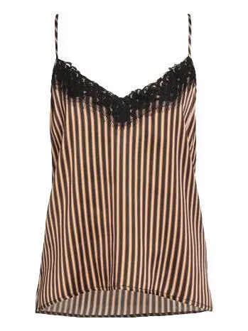 SHIRTAPORTER Striped Satin Camisole With Lace Trims - Beige