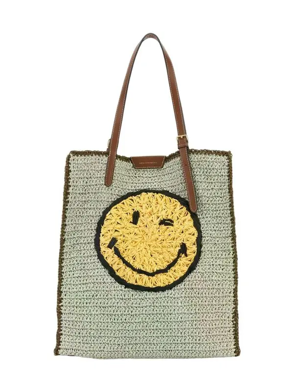 ANYA HINDMARCH Smiley-motif Woven Tote Bag - Neutrals
