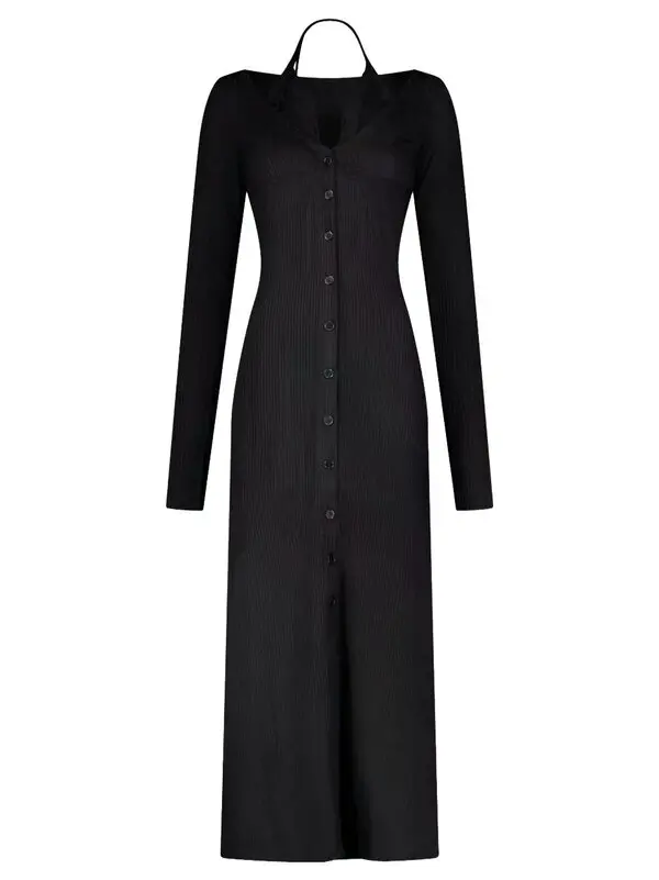 VAILLANT Ribbed Button-down Maxi Dress - Black