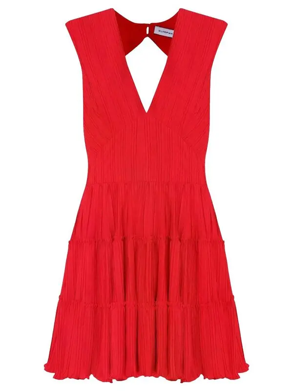 OLYMPIAH Pleated Skater Dress - Red