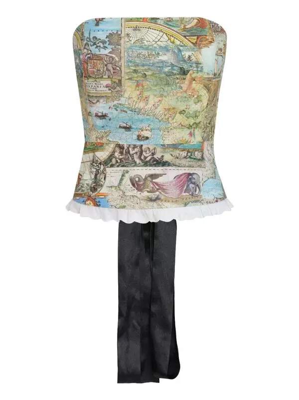 OLYMPIAH Map-print Corset Top - Neutrals