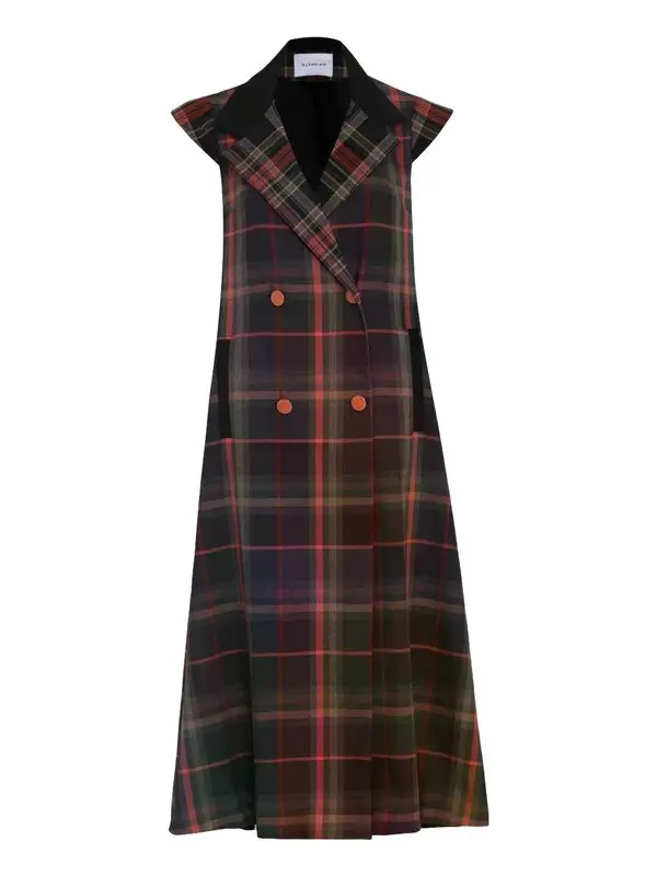 OLYMPIAH Plaid Double-breasted Coat - Black