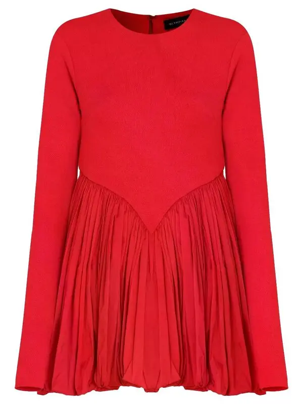 OLYMPIAH Pleated Balloon Mini Dress - Red