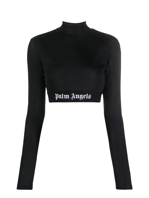 Palm Angels Logo-waistband Cropped Top - Black