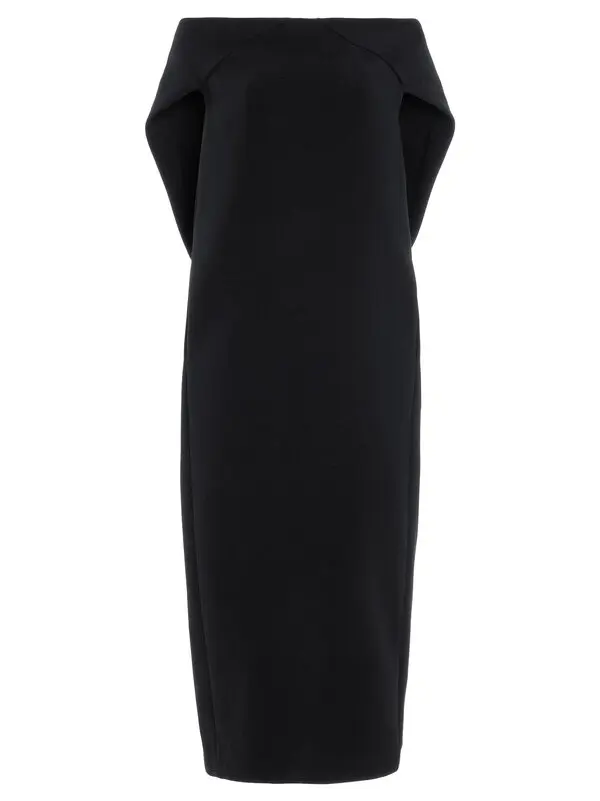 THE ROW Anitas Cape-detailed Wool Gabardine Midi Dress - Black