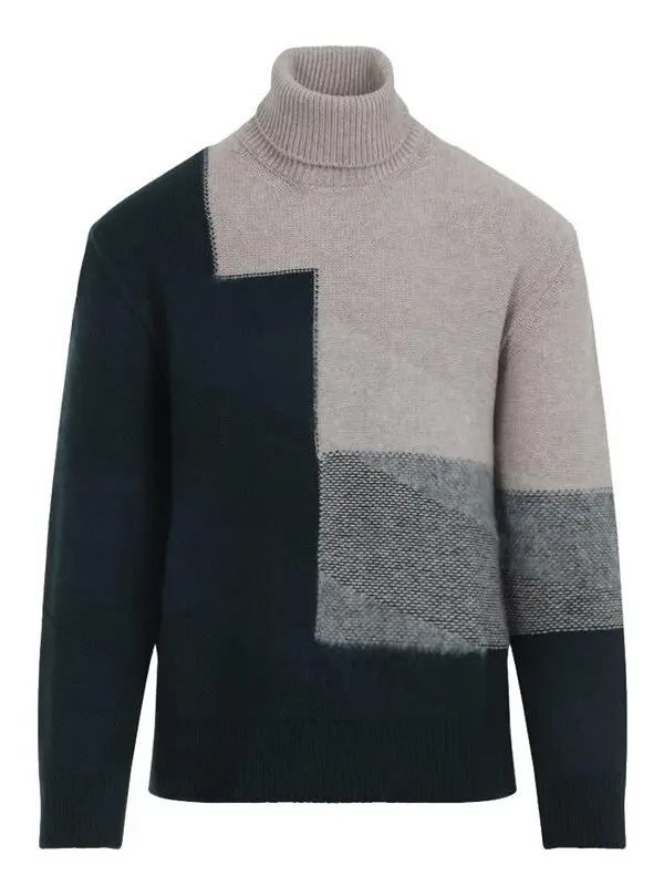 Zegna Cashmere Intarsia Turtleneck Sweater - Green