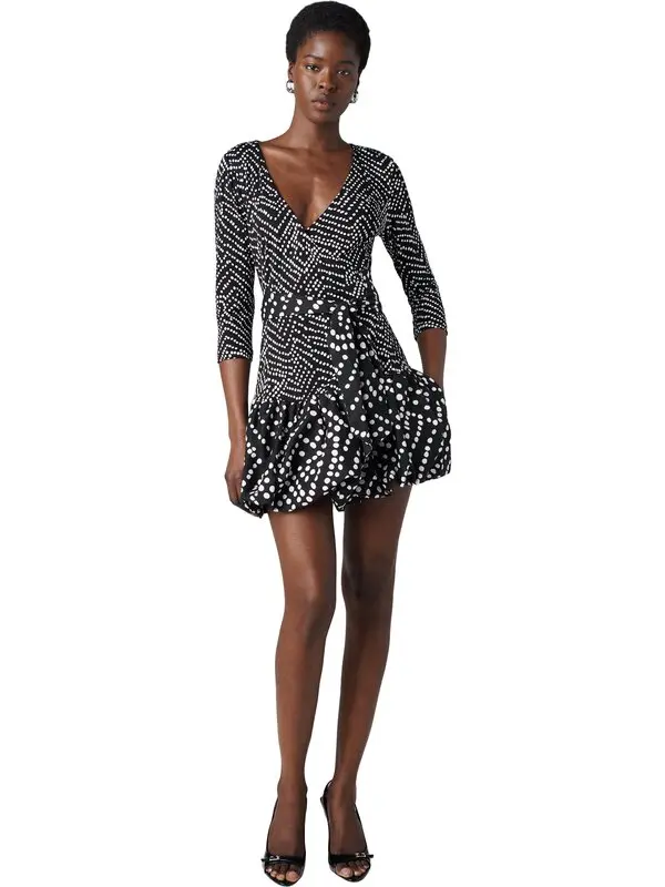 Diane Von Furstenberg Heather Wrap Mini Dress - Batik Dot Black
