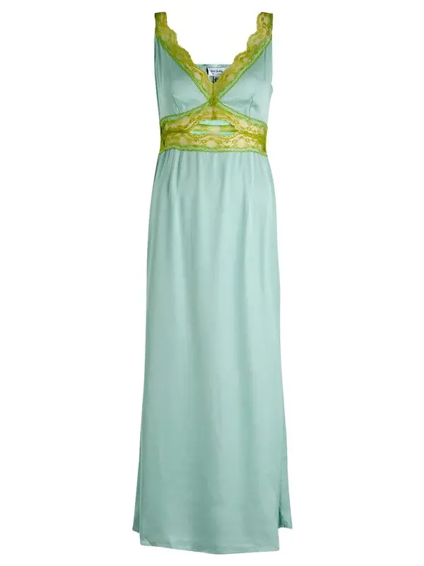 NEVER FULLY DRESSED Mimi Lace-trim Satin Midi Dress - Blue