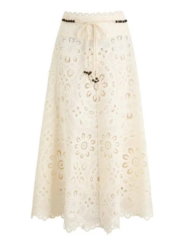 Zimmermann Rhiannon Embroidered Cotton Midi Skirt - Ivory