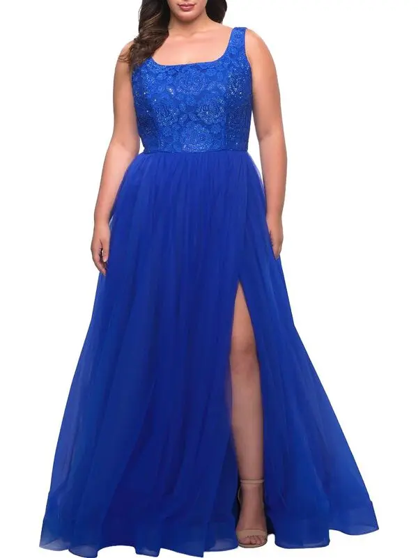 LABOMME A-line Tulle Gown With Lace Bodice - Royal Blue