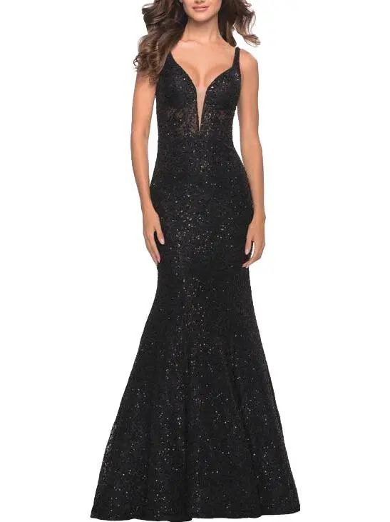LABOMME Mermaid Beaded Lace Dress - Black