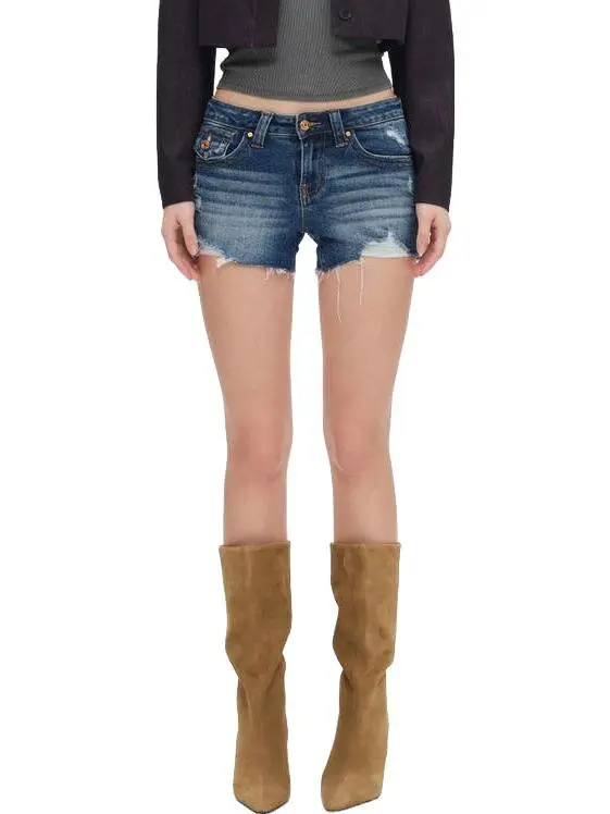 BAYEAS Zoe Distressed Cutoff Denim Shorts - Dark Blue