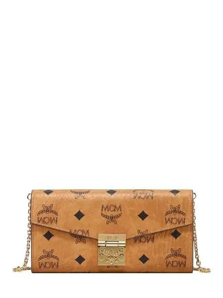 Mcm Tracy Crossbody Wallet In Visetos - Cognac