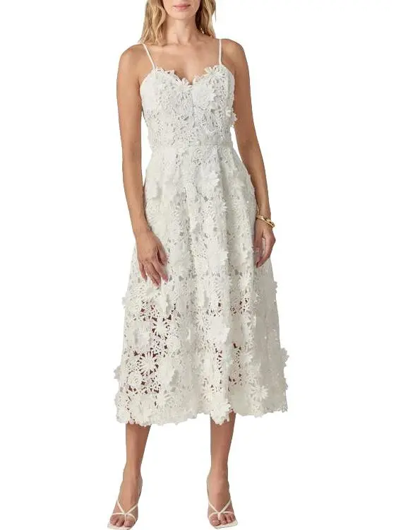Endless Rose 3d Appliqué Midi Dress - White