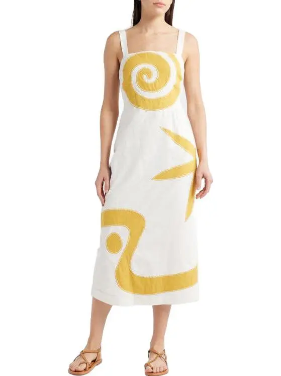 CLEOBELLA Cotton & Linen Sleeveless Midi Dress - Ivory / Ochre