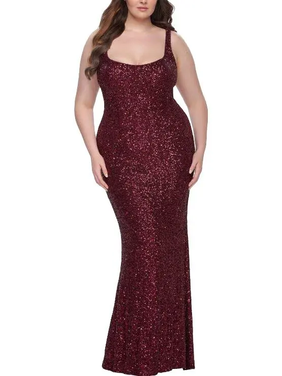 LABOMME Sequin Prom Dress With Square Neckline - Wine