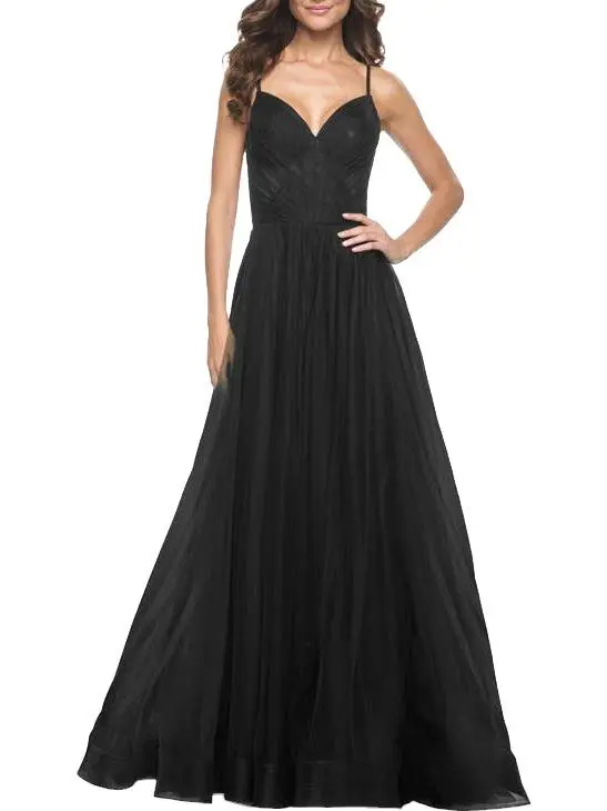 LABOMME Tulle A-line Gown With Ruched Bodice - Black
