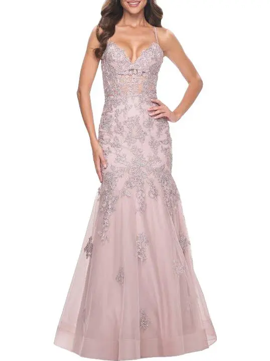 LABOMME Mermaid Lace Embellished Gown - Mauve
