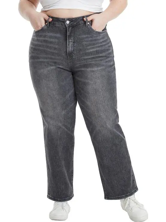 BAYEAS High-waist Straight-leg Jeans - Black Stone
