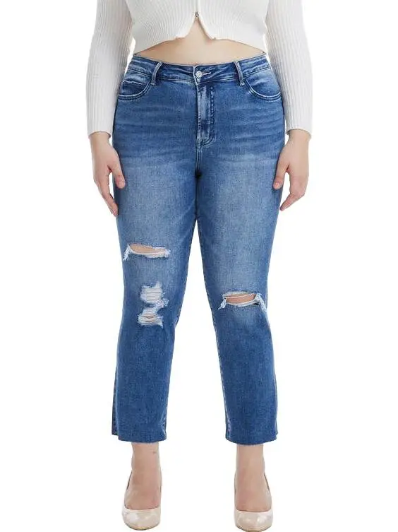 BAYEAS Distressed High-waist Straight-leg Jeans - Amy Blue
