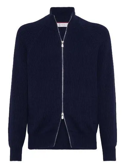 Brunello Cucinelli Zip-front Cotton Cardigan - Navy Blue