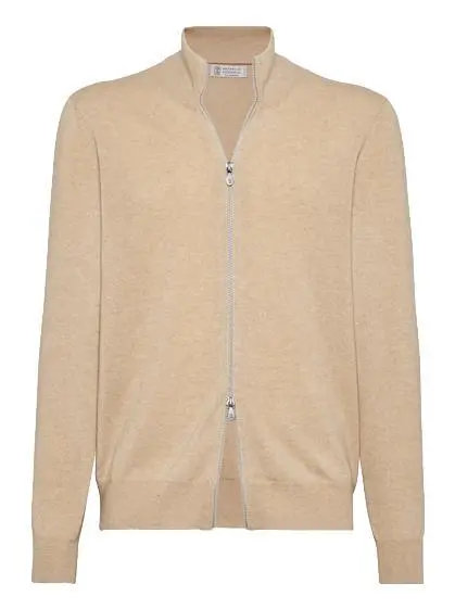 Brunello Cucinelli Zip-front Cashmere Cardigan - Natural