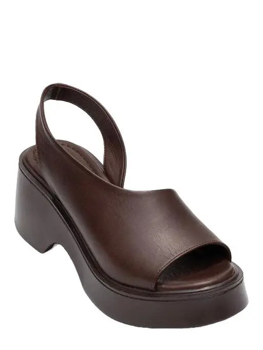 FOREVER & ALWAYS SHOES Roy Leather Wedge Sandal - Brown