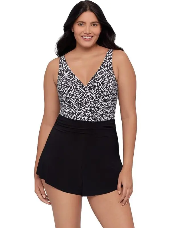 TRIMSHAPER Rebecca Surplice Swim Romper - Balinese Block
