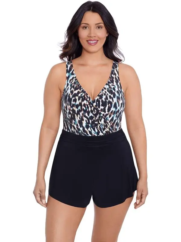 TRIMSHAPER Rebecca Surplice Swim Romper - Leopard In The Mist