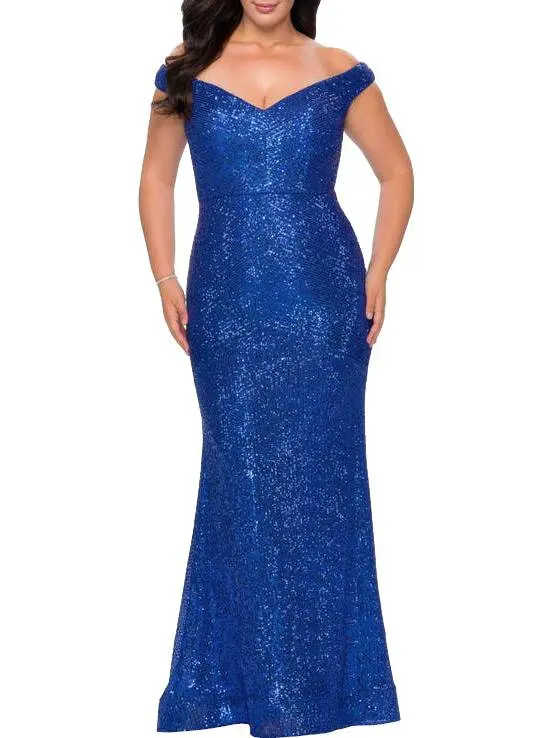 LABOMME Sequin Off-the-shoulder Gown - Royal Blue