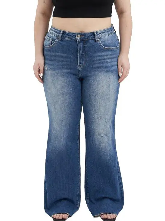 BAYEAS High-waist Raw Hem Wide-leg Jeans - Azure