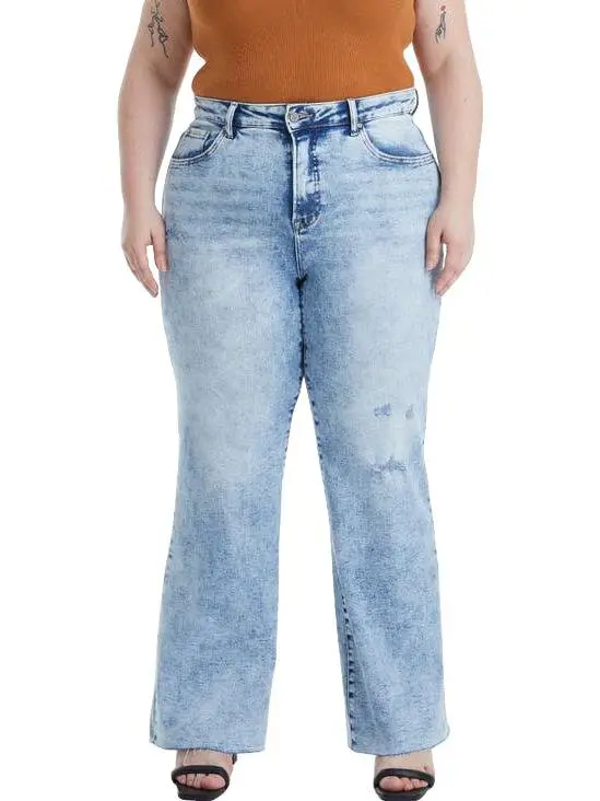 BAYEAS High-waist Raw Hem Wide-leg Jeans - Snow Dreams