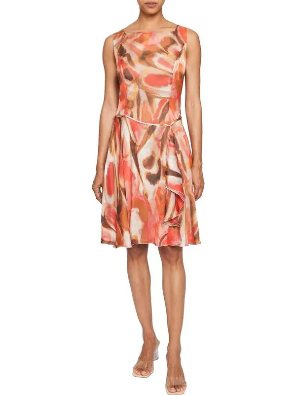 Santorelli Emmy Abstract Printed Georgette Dress - Syrup Brown