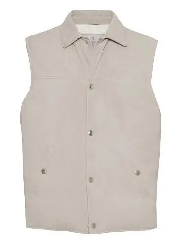 Brunello Cucinelli Suede Down Vest - Ivory