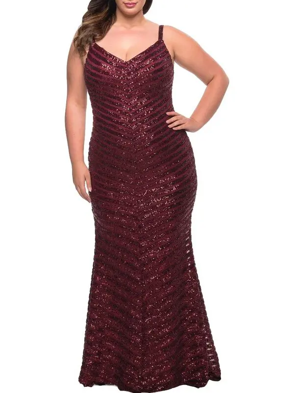 LABOMME Sequin Gown With V-neck - Wine