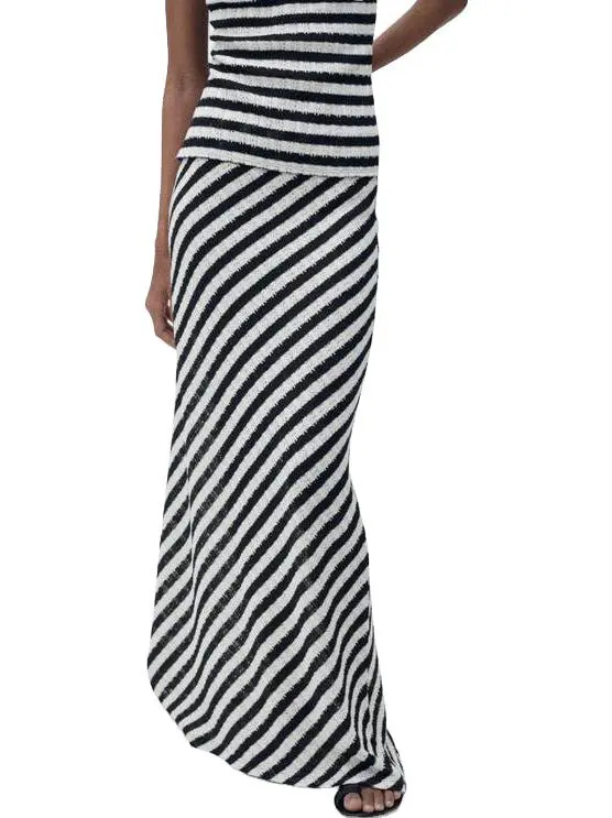 Mango Stripe Maxi Sweater Skirt - Black