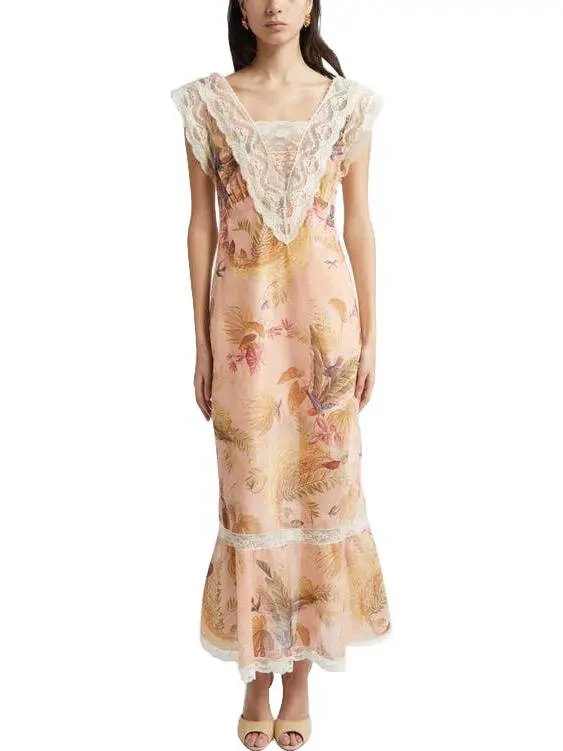 Zimmermann Ascension Lace Trim Floral Dress - Pink Palm Floral