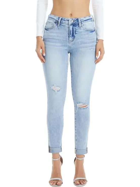 BAYEAS High-waist Cuffed Ankle Skinny Jeans - Light Blue