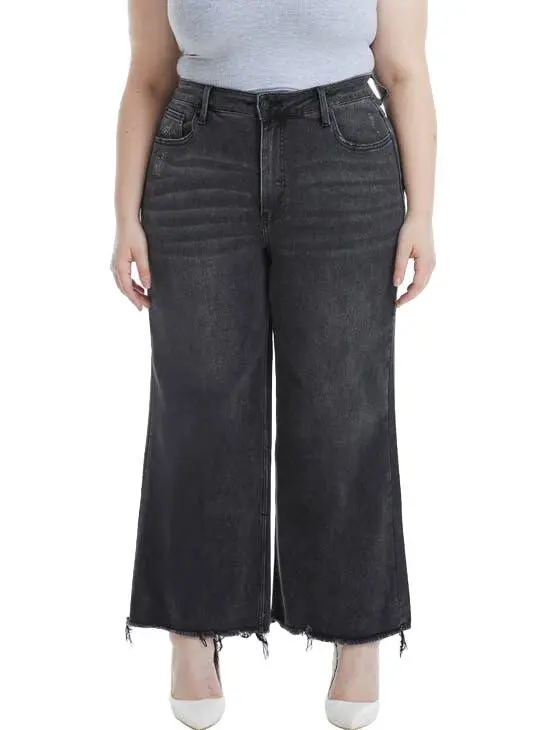 BAYEAS High-waist Distressed Wide-leg Jeans - Washed Black