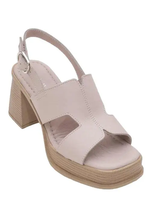 FOREVER & ALWAYS SHOES Zennia Leather Platform Sandal - Beige Leather