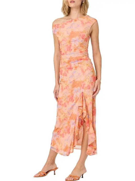 Astr The Label Ruched One-shoulder Maxi Dress - Orange Multi Floral