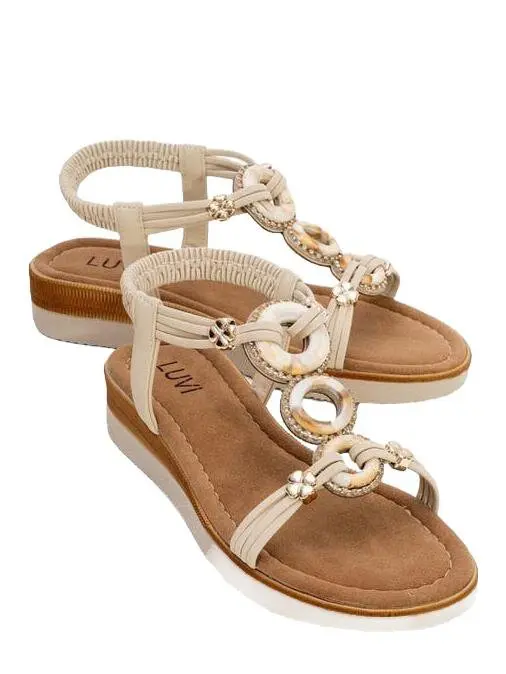 PROLOGUE SHOES Junes Buckle-embellished Sandals - Beige Faux Leather