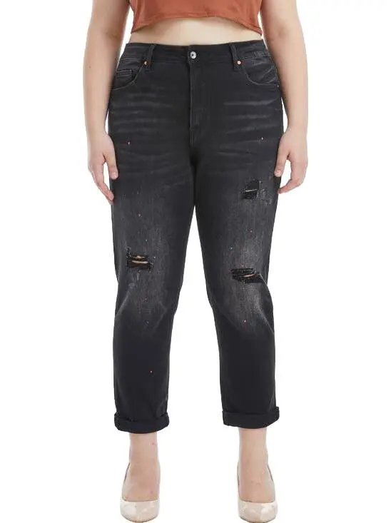 BAYEAS High-waist Cuffed Mom Jeans - Iron Black