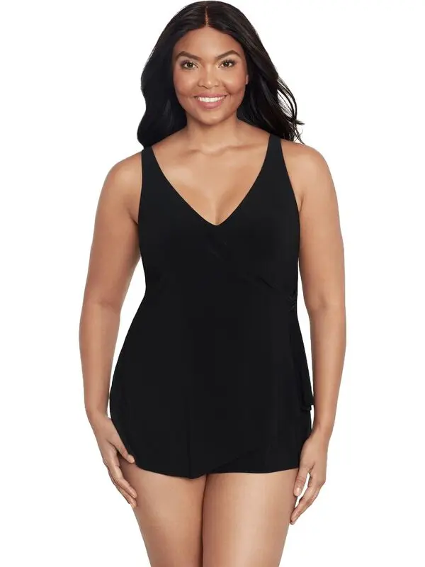 TRIMSHAPER Lola Surplice V-neck Swimdress - Black