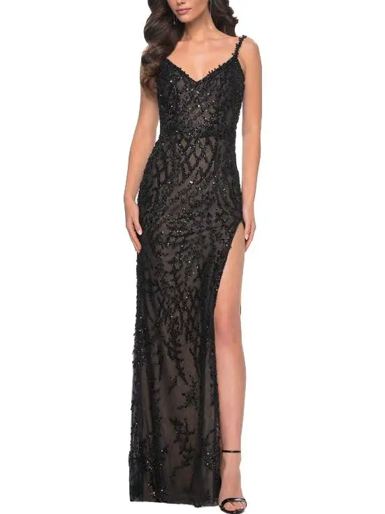 LABOMME Beaded Gown With V-neckline - Black