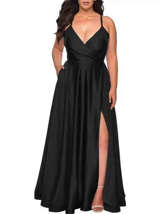 LABOMME Satin A-line Gown - Black